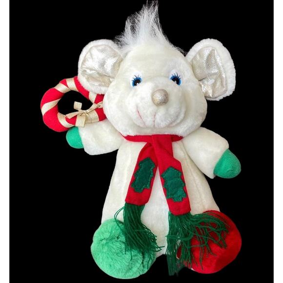 Unknown | Toys | Vintage Christmas Mouse Plush 1 White Red Green Scarf ...